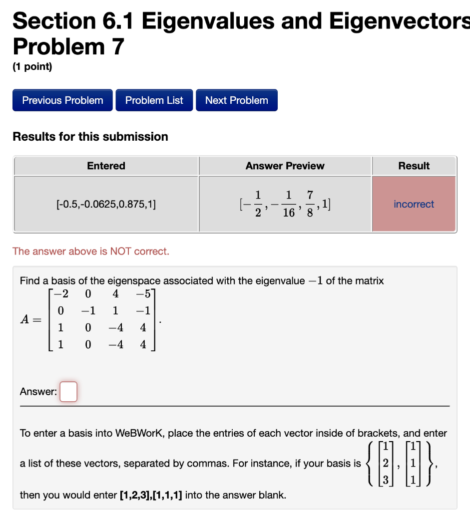 Solved Section 6.1 Eigenvalues and Eigenvectors: Problem 6 | Chegg.com