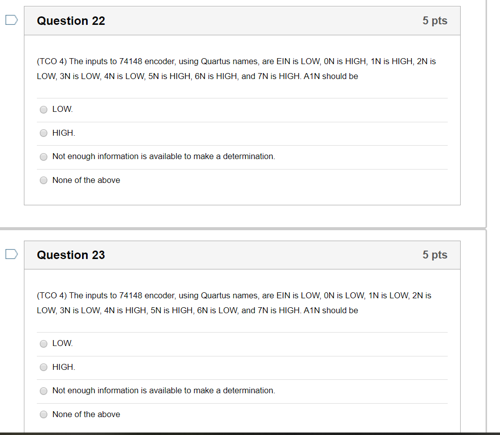 Solved (TCO 4) The inputs to 74148 encoder, using Quartus | Chegg.com