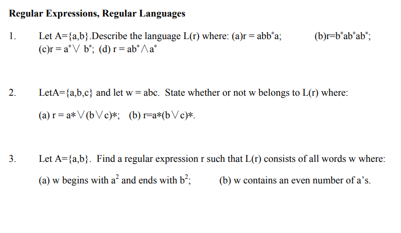 Solved Regular Expressions, Regular Languages Let A-fa,b) | Chegg.com