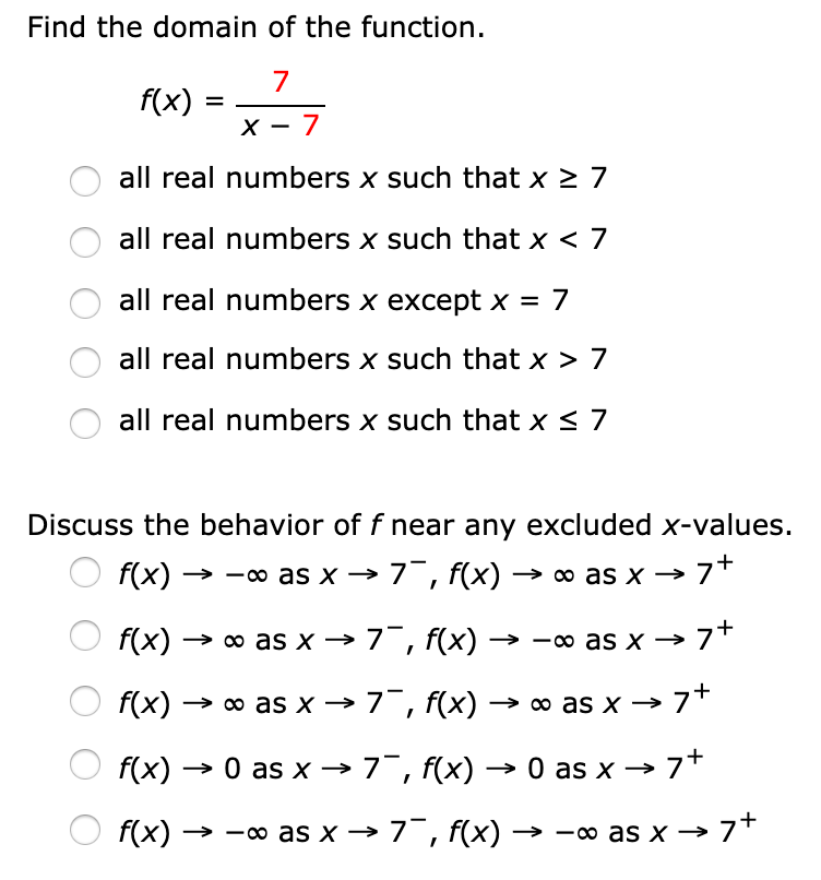 Solved Find the domain of the function. FX) = x1 O all real | Chegg.com
