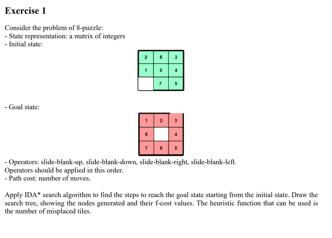 Solved Consider the problem of 8-puzzle: - State | Chegg.com