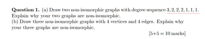 Solved Question 1. (a) Draw two non-isomorphic graphs with | Chegg.com