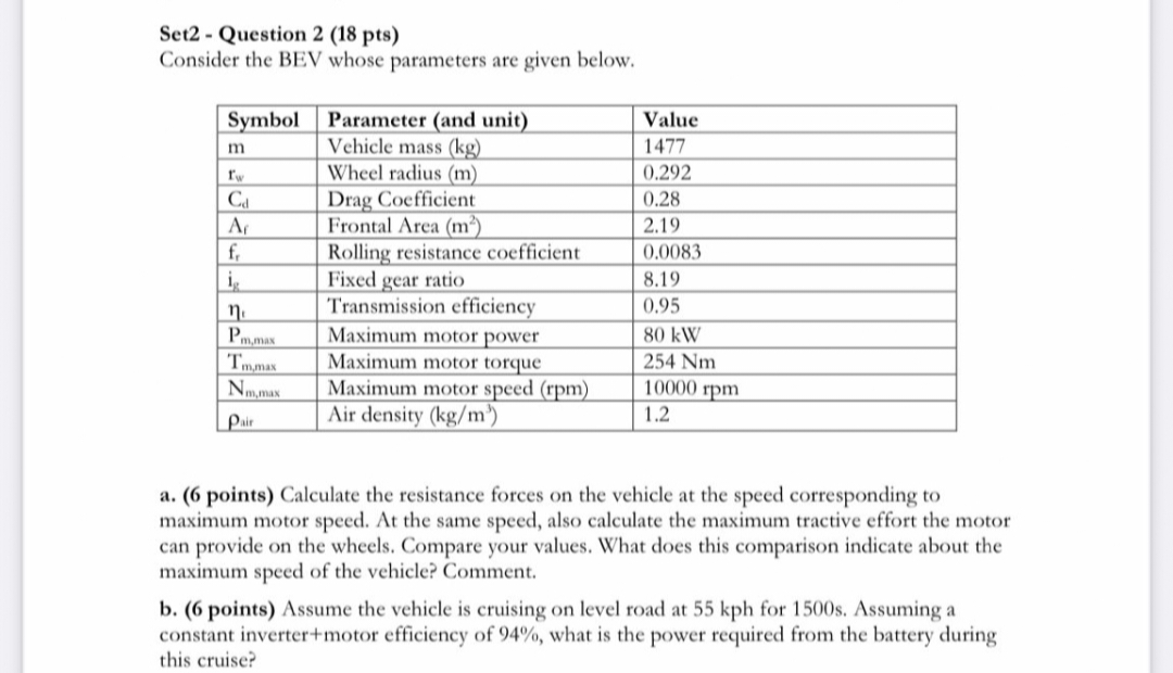 Set2 - Question 2 (18 pts) Consider the BEV whose | Chegg.com