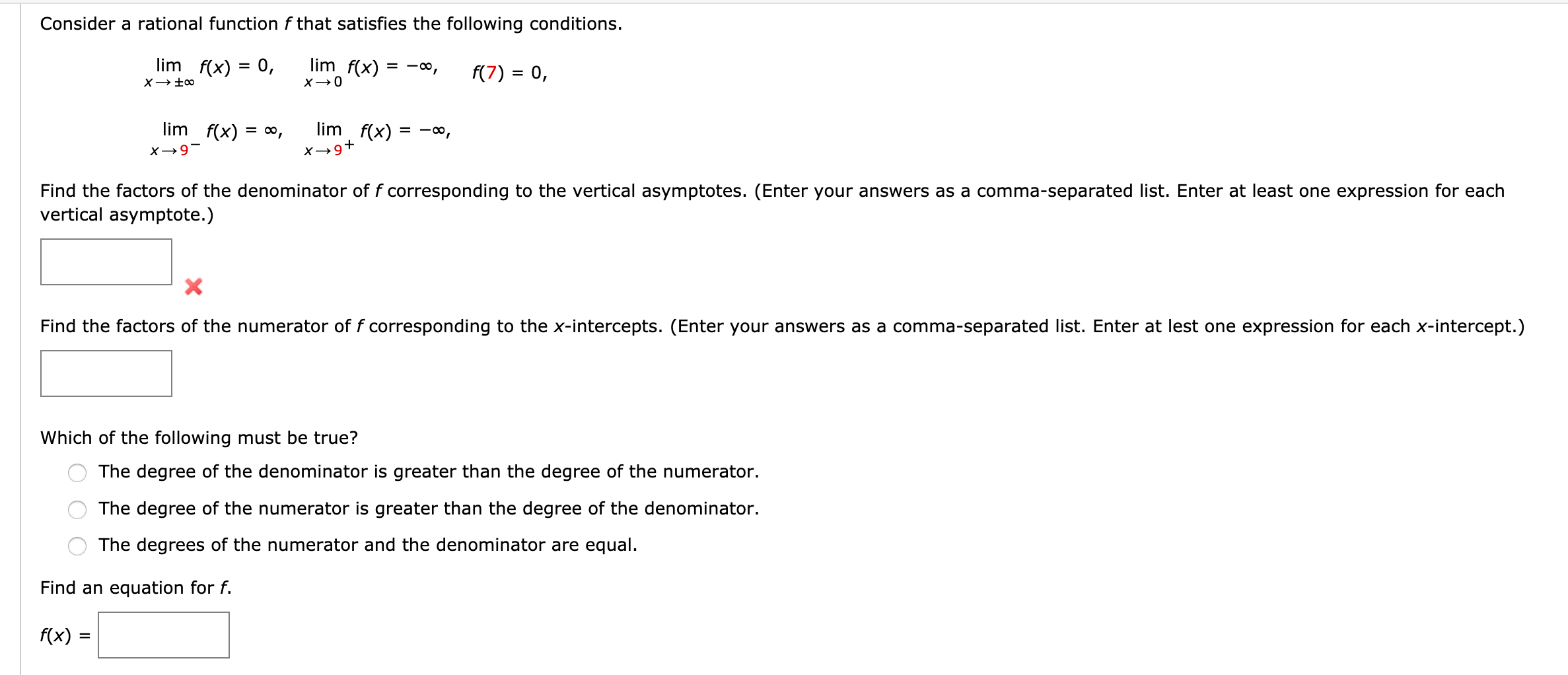 Solved Consider a rational function f that satisfies the | Chegg.com
