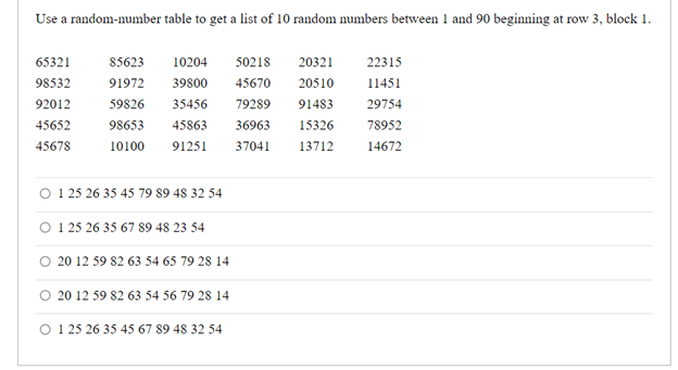 Solved Use A Random number Table To Get A List Of 10 Random Chegg