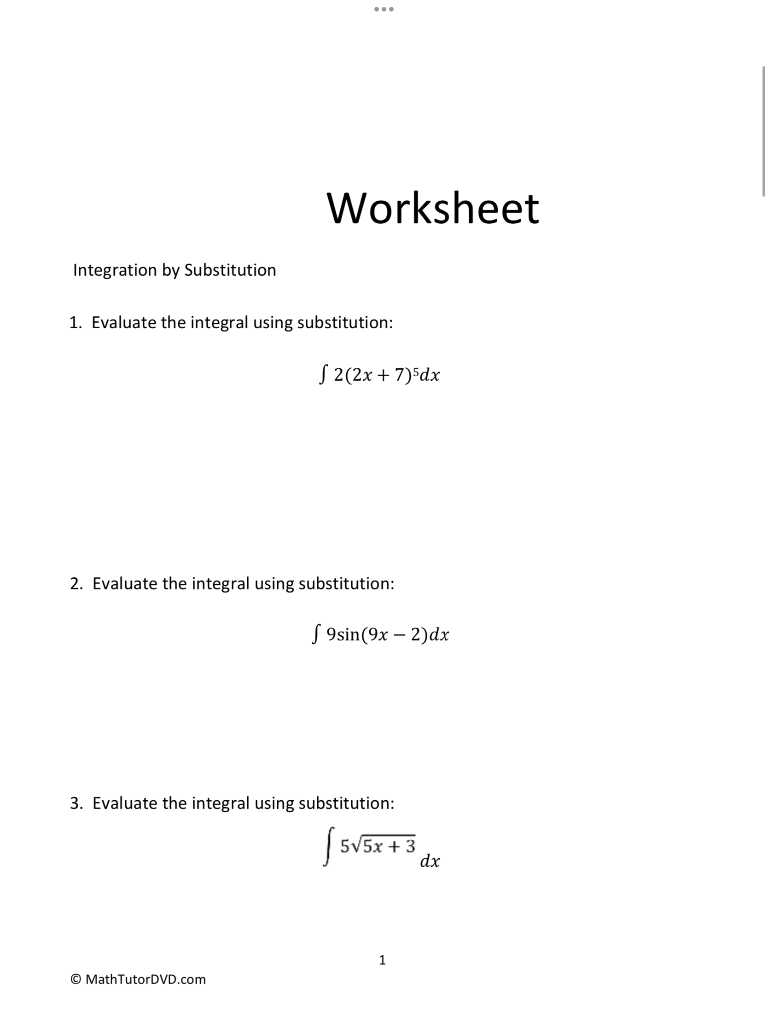 Solved Integration by Substitution 1. Evaluate the integral | Chegg.com
