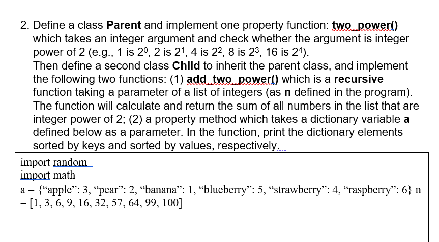Solved 2. Define a class Parent and implement one property | Chegg.com