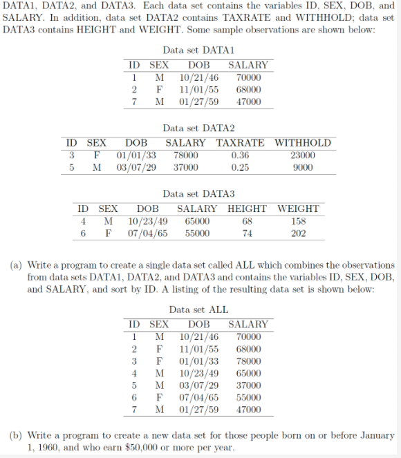 Solved DATAI, DATA2, and DATA3. Each data set contains the | Chegg.com