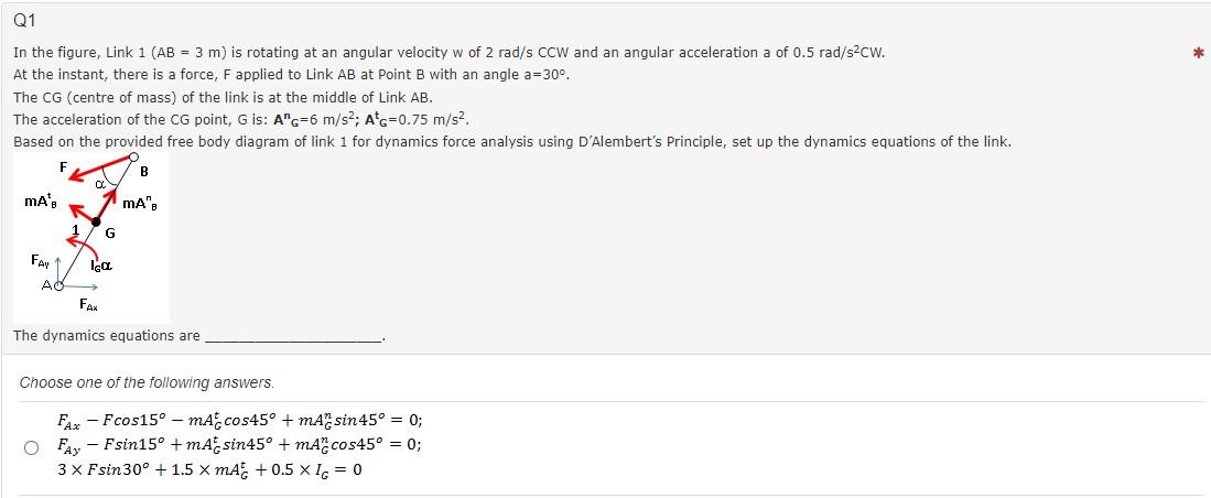 Solved Q1 In the figure, Link 1 (AB = 3 m) is rotating at an | Chegg.com