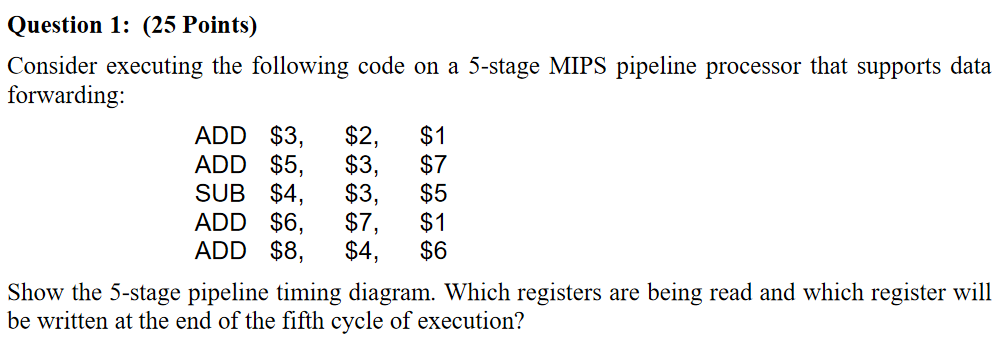 Solved $2, Question 1: (25 Points) Consider executing the | Chegg.com Solved $2, Question 1: (25 Points) Consider executing the | Chegg.com
