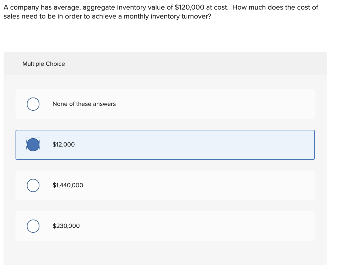 Solved A company has average, aggregate inventory value of | Chegg.com