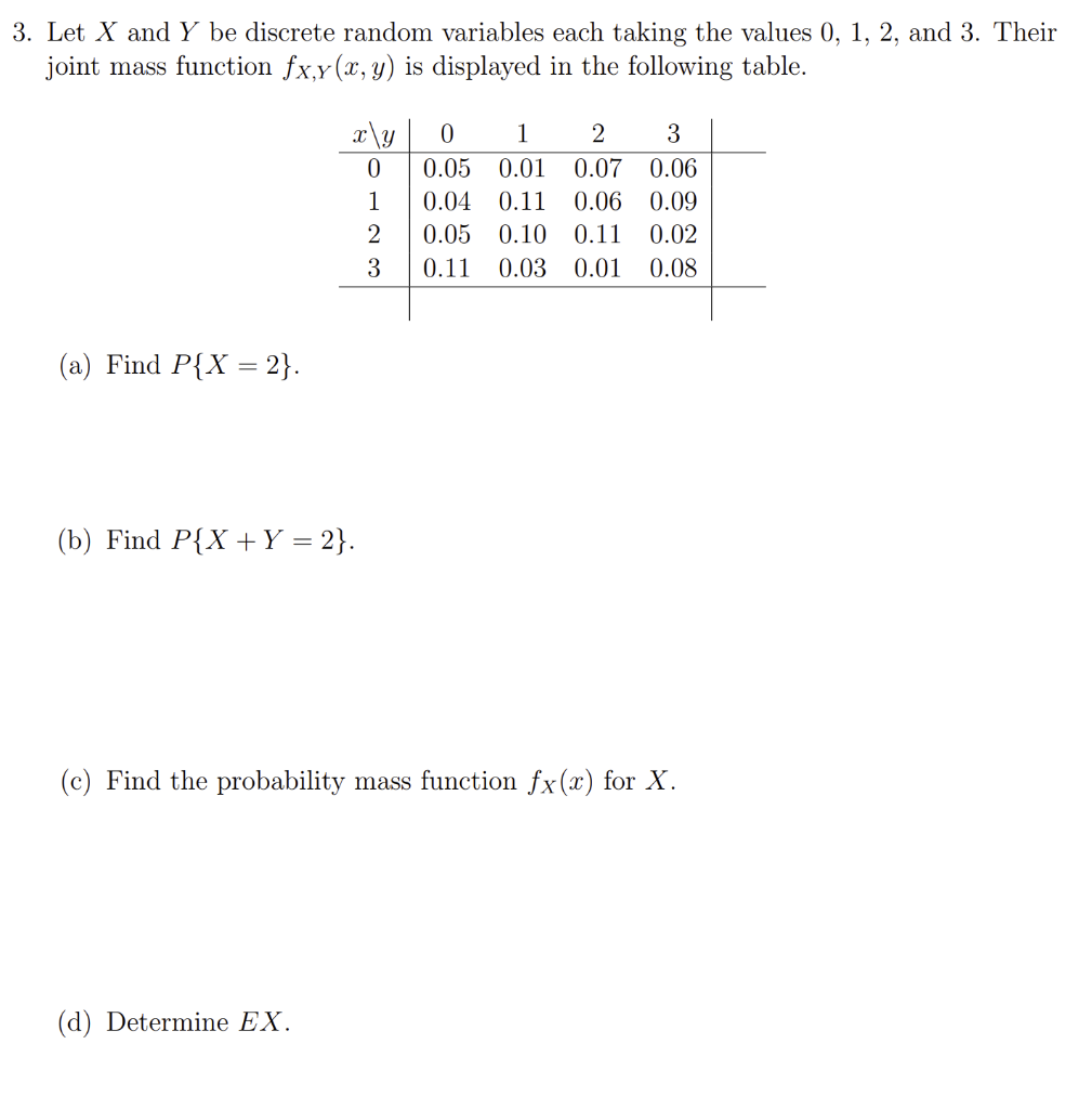 Solved 3. Let X and Y be discrete random variables each | Chegg.com