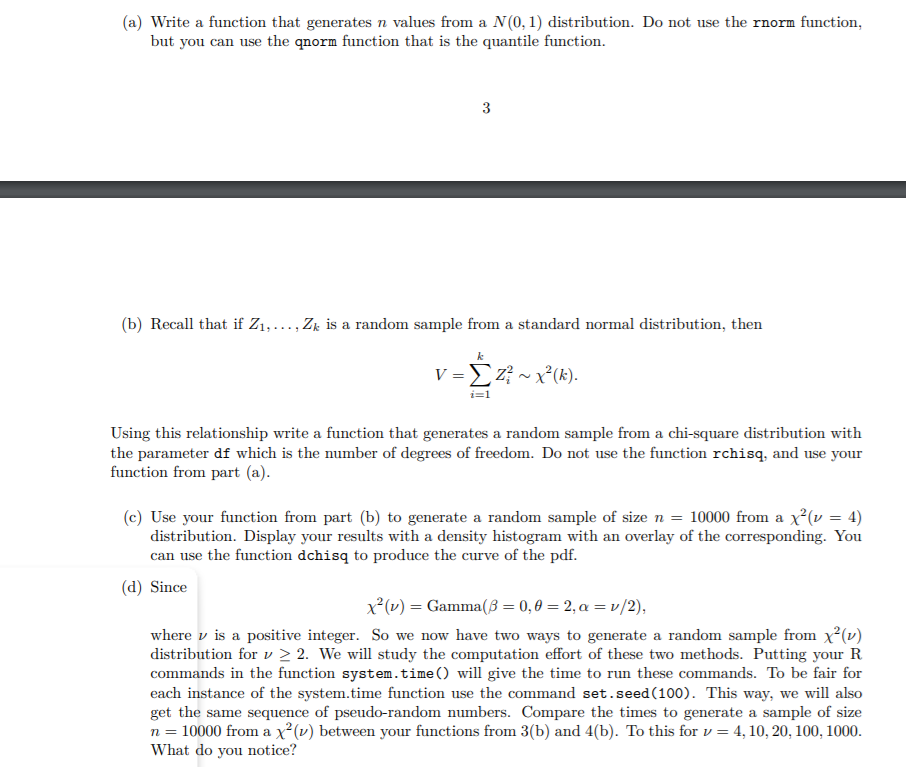 Solved (a) Write a function that generates n values from a | Chegg.com
