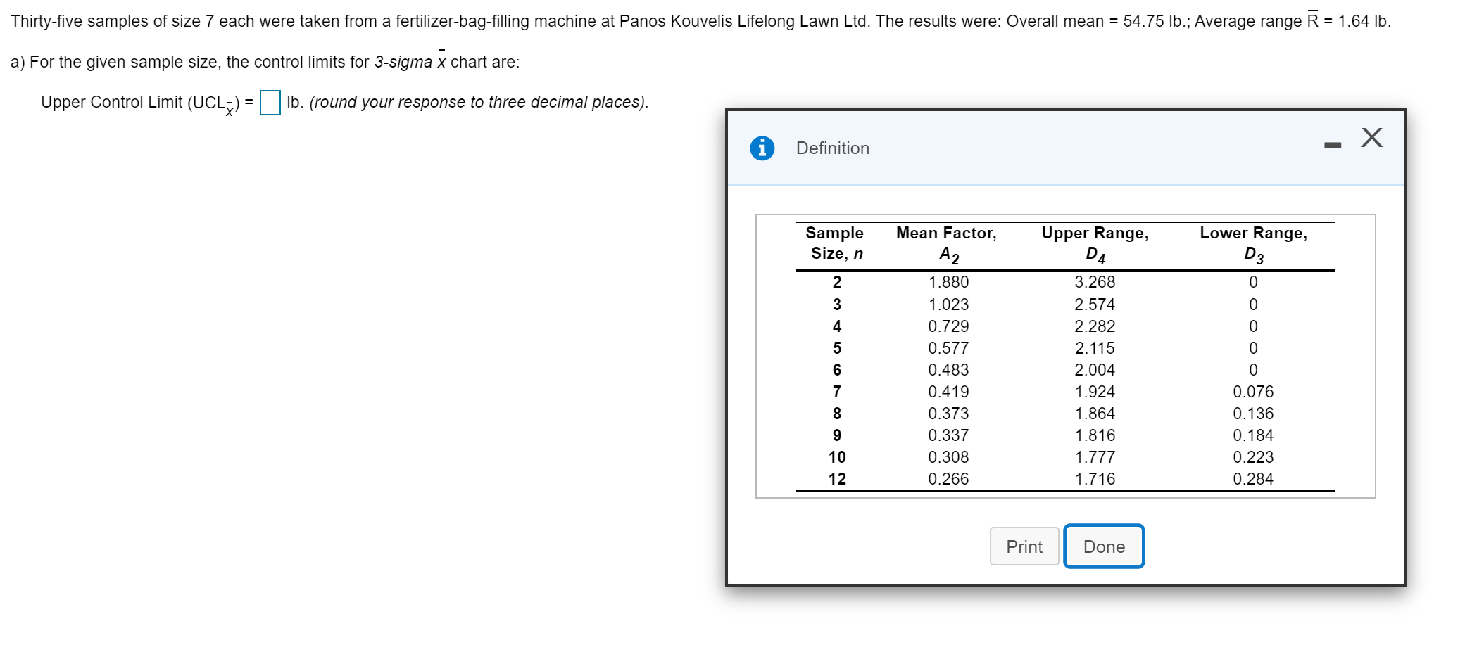 Solved Thirty-five samples of size 7 each were taken from a | Chegg.com