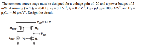 Solved The common-source stage must be designed for a | Chegg.com