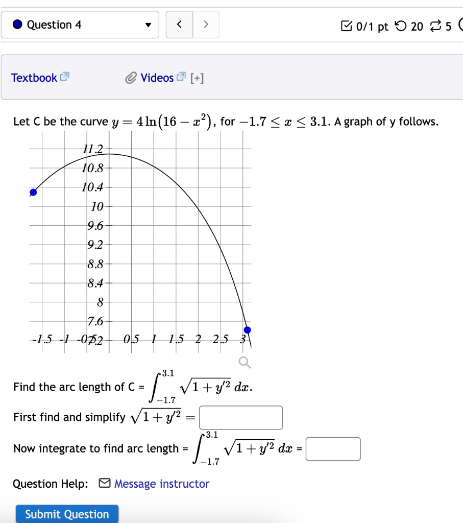 Solved Let C be the curve y=4ln(16−x2), for −1.7≤x≤3.1. A | Chegg.com