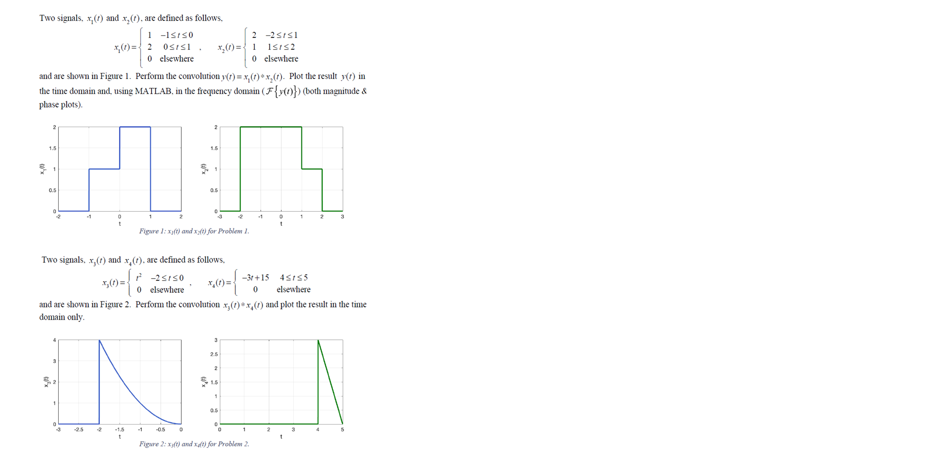 Solved Two signals, x,(t) and x,(t), are defined as follows, | Chegg.com