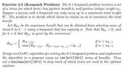 Solved Exercise 4.3 (Knapsack Problem) The 0-1 knapsack | Chegg.com