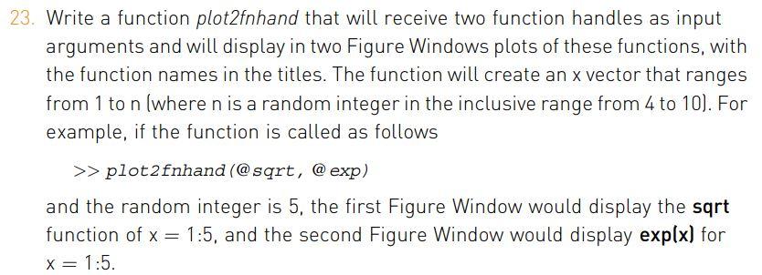23. Write a function plot2fnhand that will receive | Chegg.com