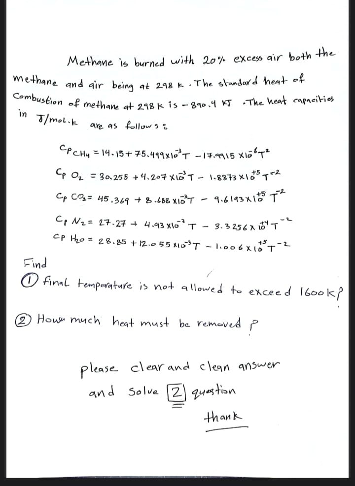 Solved Methane is burned with 20% excess air both the | Chegg.com