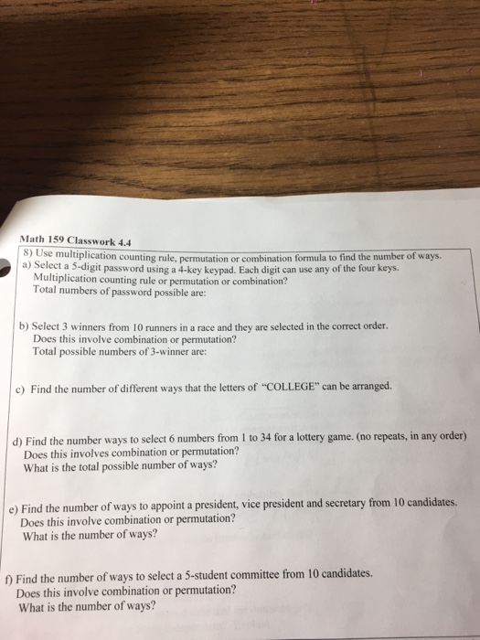 Solved Math 159 Classwork 4.4 8) Use multiplicatio a) Select | Chegg.com