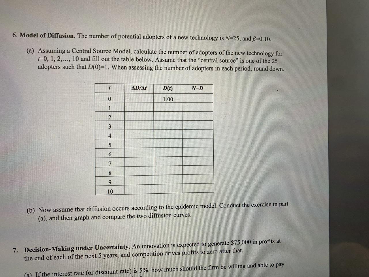 Solved 6. Model of Diffusion. The number of potential | Chegg.com
