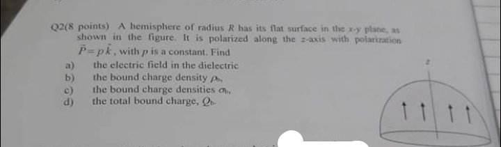 [Solved]: Q2(8 points) A hemispliere of radius ( R ) has