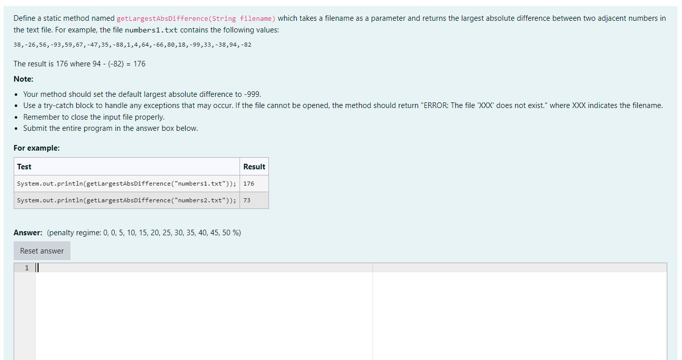 Solved Define a static method named getLargestAbsDifference | Chegg.com