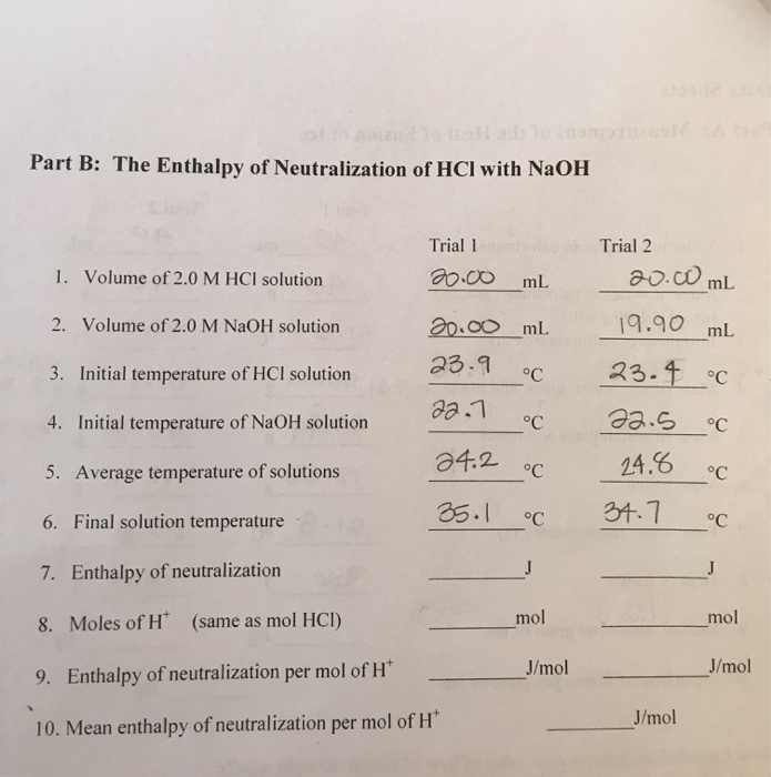 Solved Calorimetry Experiment Part B): With | Chegg.com
