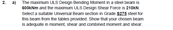 Solved The maximum ULS Design Bending Moment in a steel beam | Chegg.com