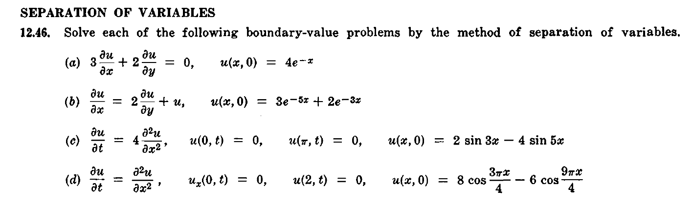 Solved SEPARATION OF VARIABLES 12.46. Solve each of the | Chegg.com