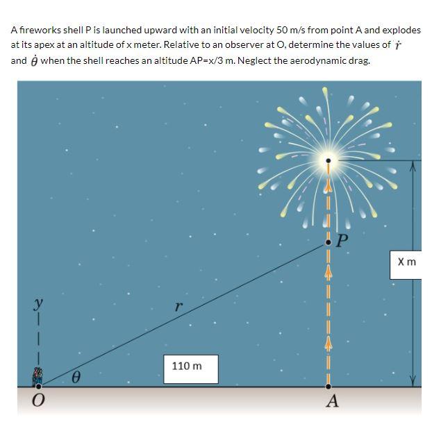 Solved A fireworks shell P is launched upward with an | Chegg.com