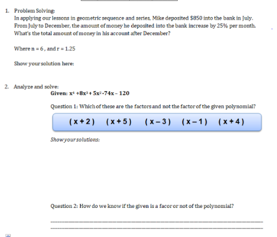Solved 1. Problem Solving: In applying our lessons in | Chegg.com