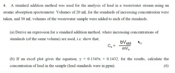 Solved 4. A standard addition method was used for the | Chegg.com