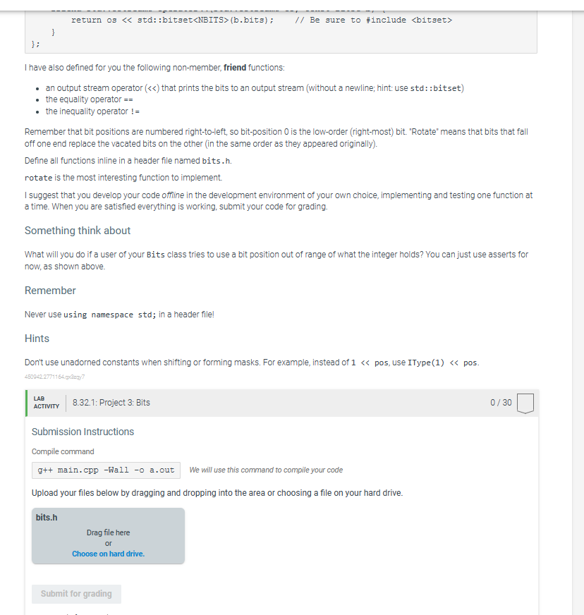 Solved 8.32 Project 3: Bits Define a class named Bits that | Chegg.com