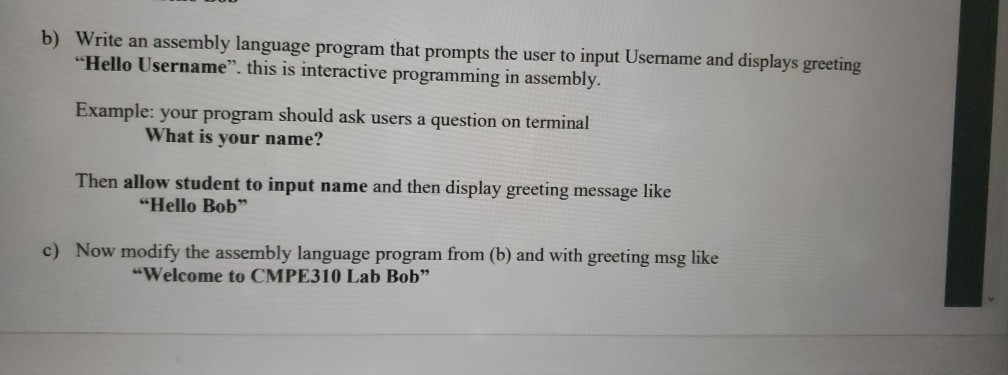 Solved b) Write an assembly language program that prompts | Chegg.com