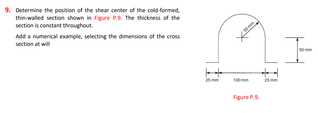 Solved 9. Determine the position of the shear center of the | Chegg.com