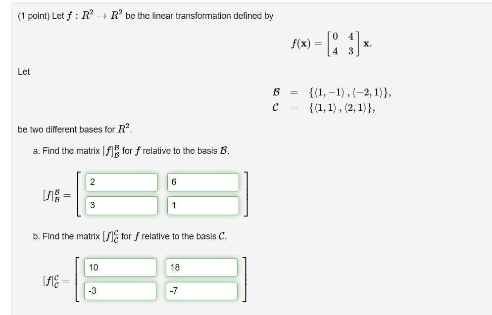Solved (1 point) Let f:R2→R2 be the linear transformation | Chegg.com