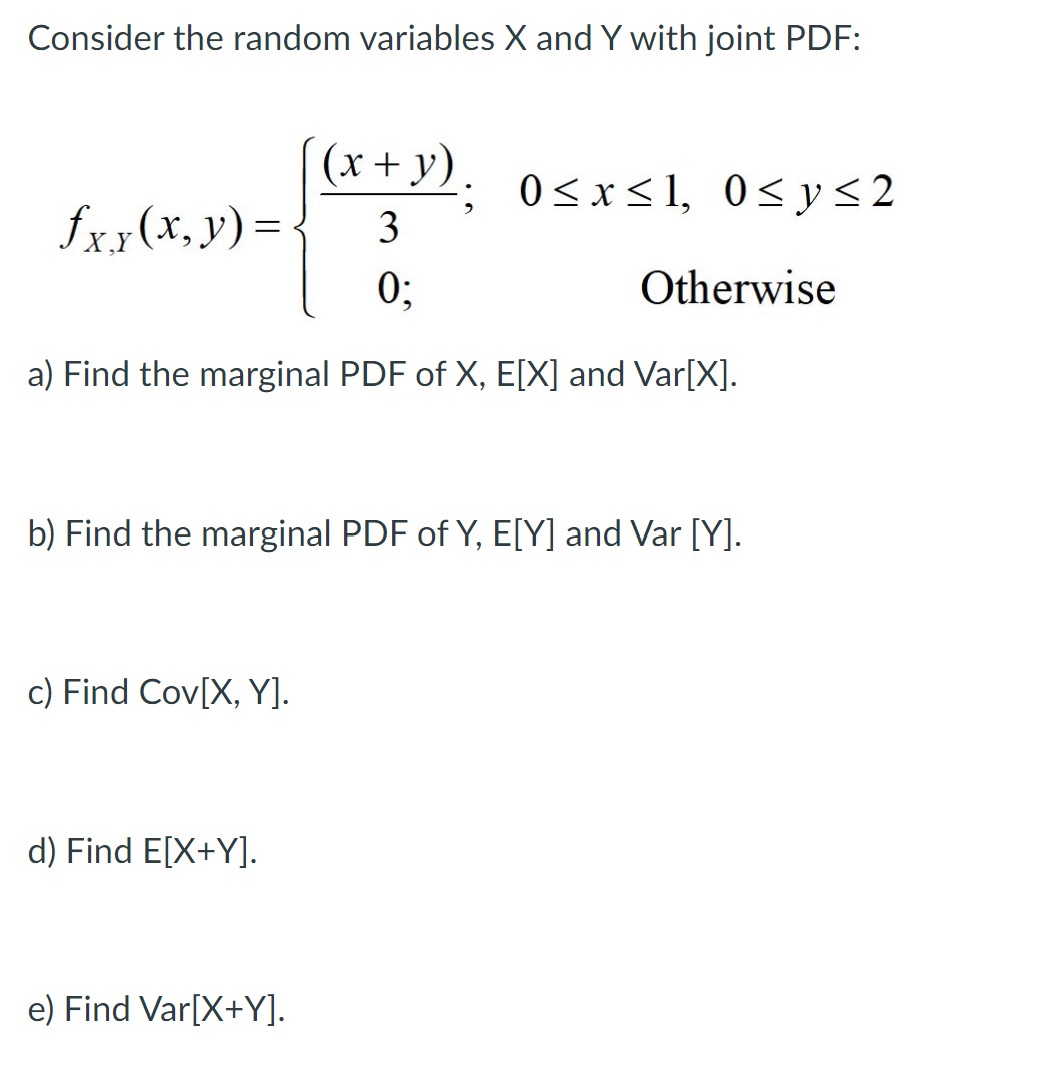 Solved Consider the random variables X and Y with joint PDF: | Chegg.com