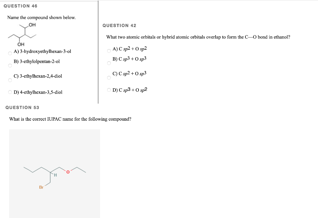 Solved QUESTION 46 Name the compound shown below. OH | Chegg.com