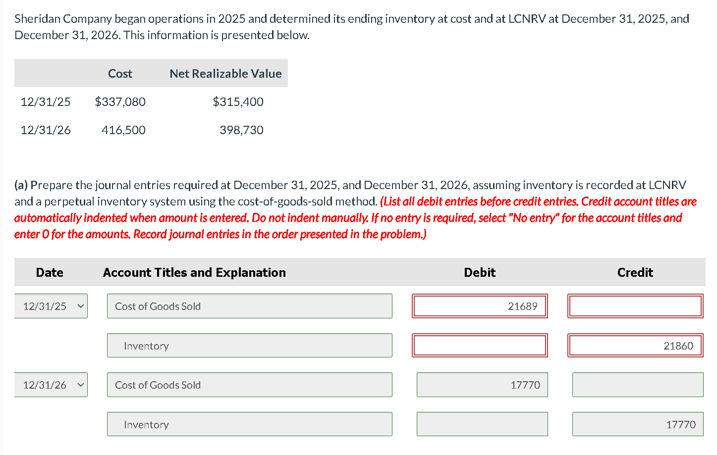 Solved Sheridan Company began operations in 2025 and | Chegg.com