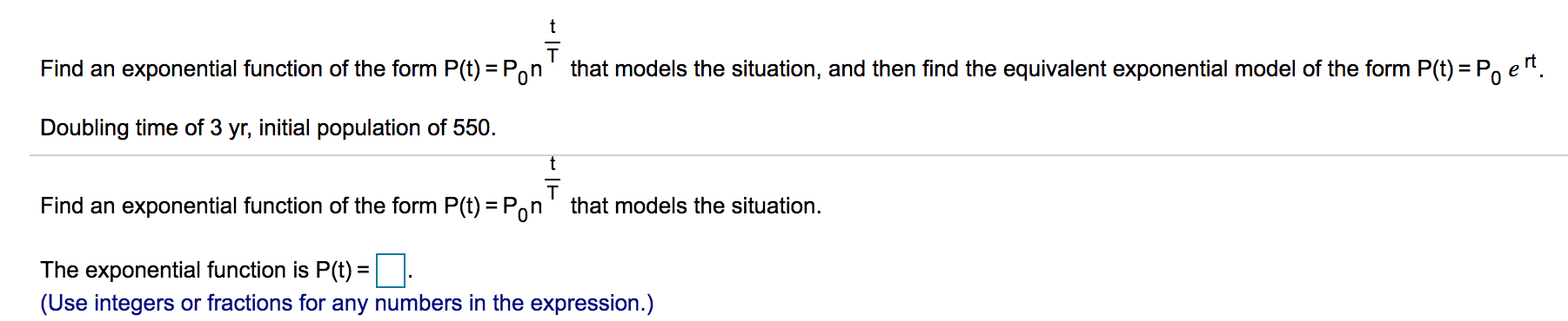 Solved t T Find an exponential function of the form P(t) | Chegg.com