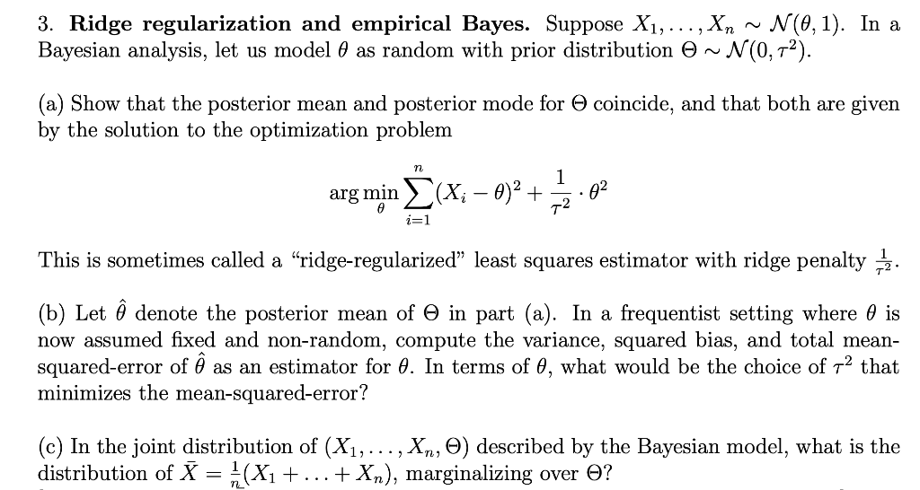 3. Ridge regularization and empirical Bayes. Suppose | Chegg.com
