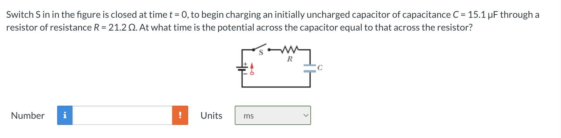 Solved Switch S ﻿in in the figure is closed at time t=0, ﻿to | Chegg.com