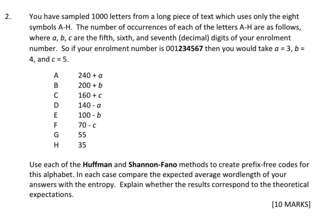 Solved 2. You have sampled 1000 letters from a long piece of | Chegg.com