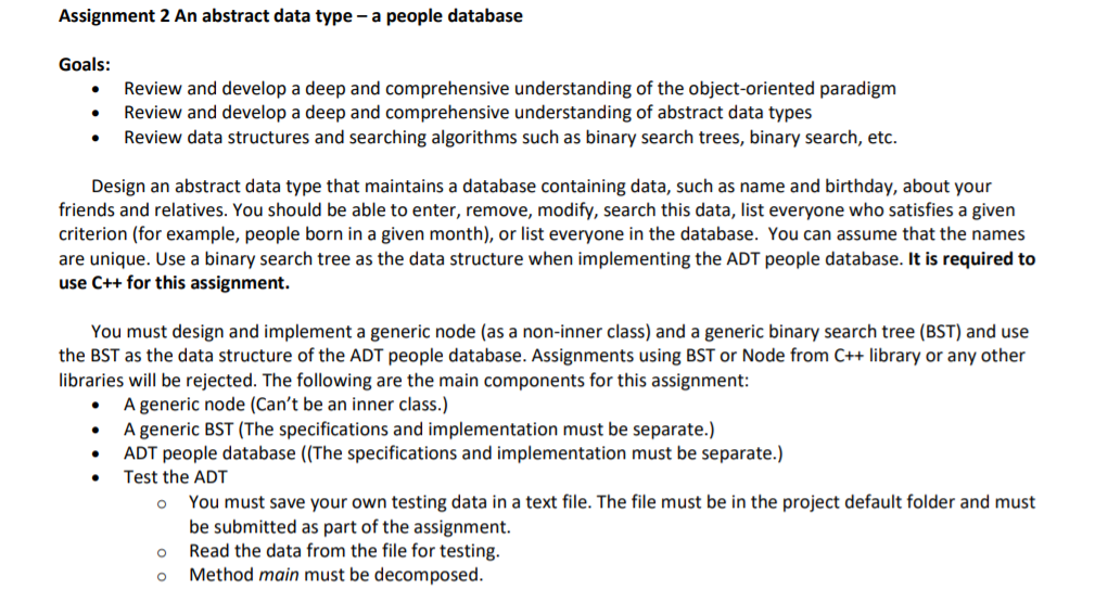 Solved MUST BE IN C++ The node, binary search tree, and ADT | Chegg.com