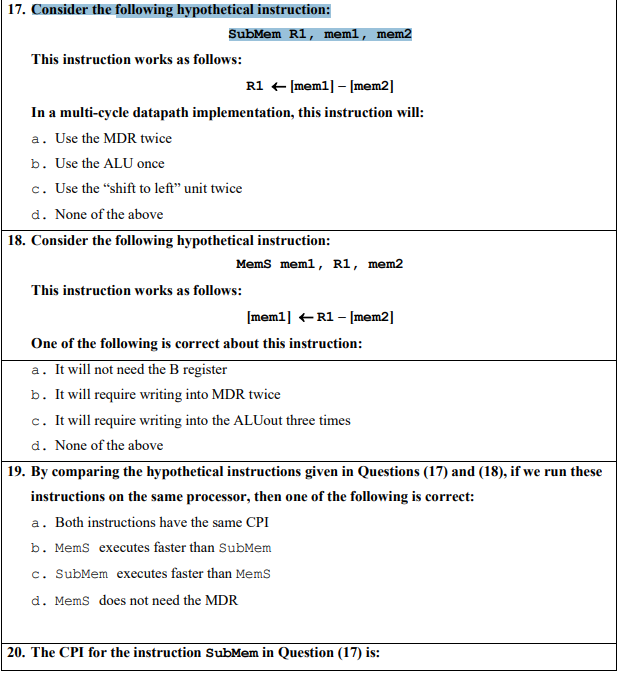 Solved 17. Consider the following hypothetical instruction: | Chegg.com