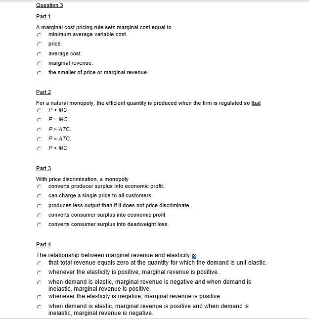 Solved Question 3 Part 1 A marginal cost pricing rule sets | Chegg.com