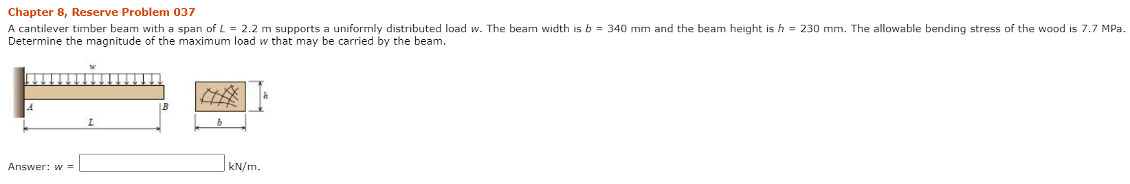 Solved Chapter 8, Reserve Problem 037 A cantilever timber | Chegg.com