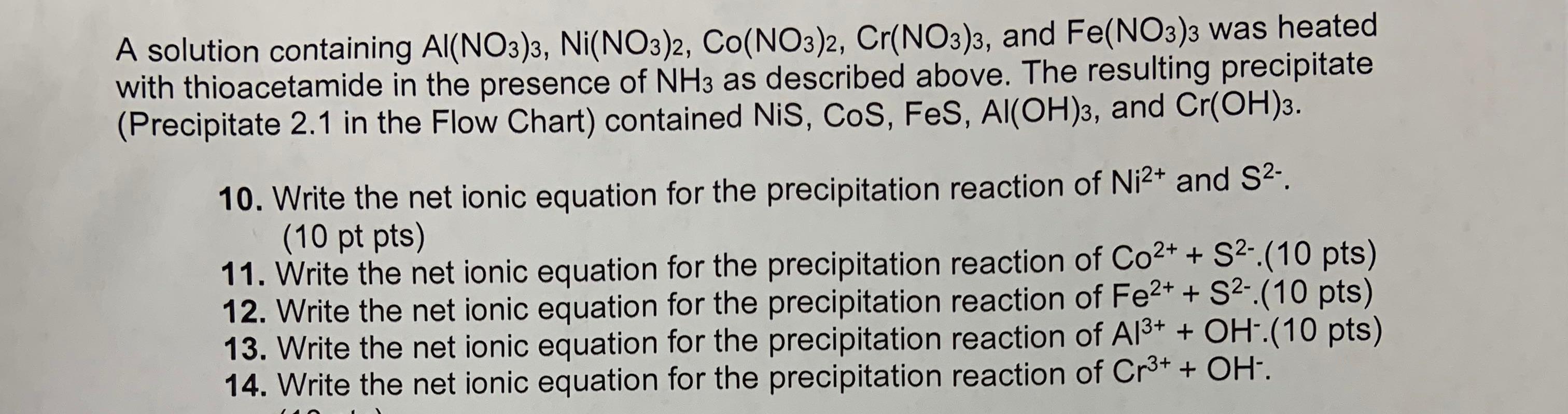 Solved A solution containing Al(NO3)3, Ni(NO3)2, CO(NO3)2, | Chegg.com